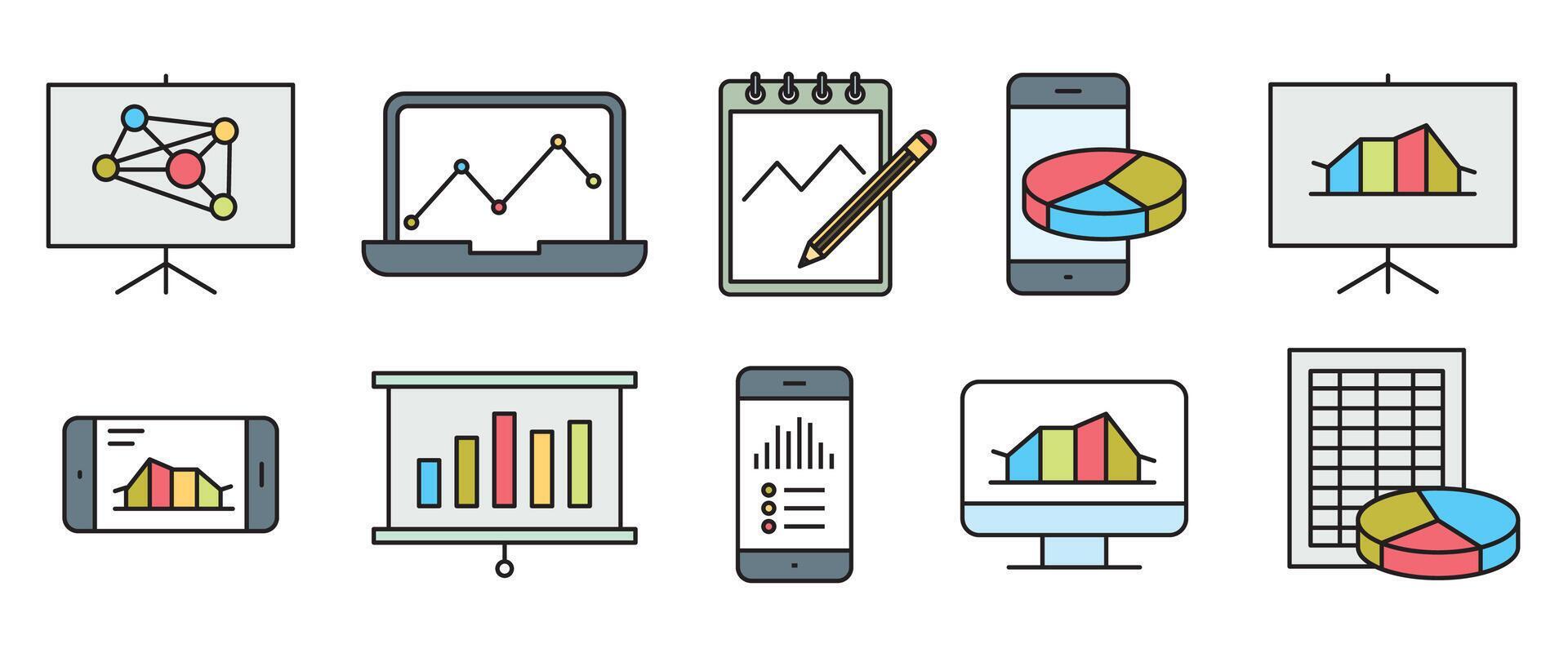 Analysis, Statistics line icons. Chart, Report and Service signs. Data and Presentation symbols ...