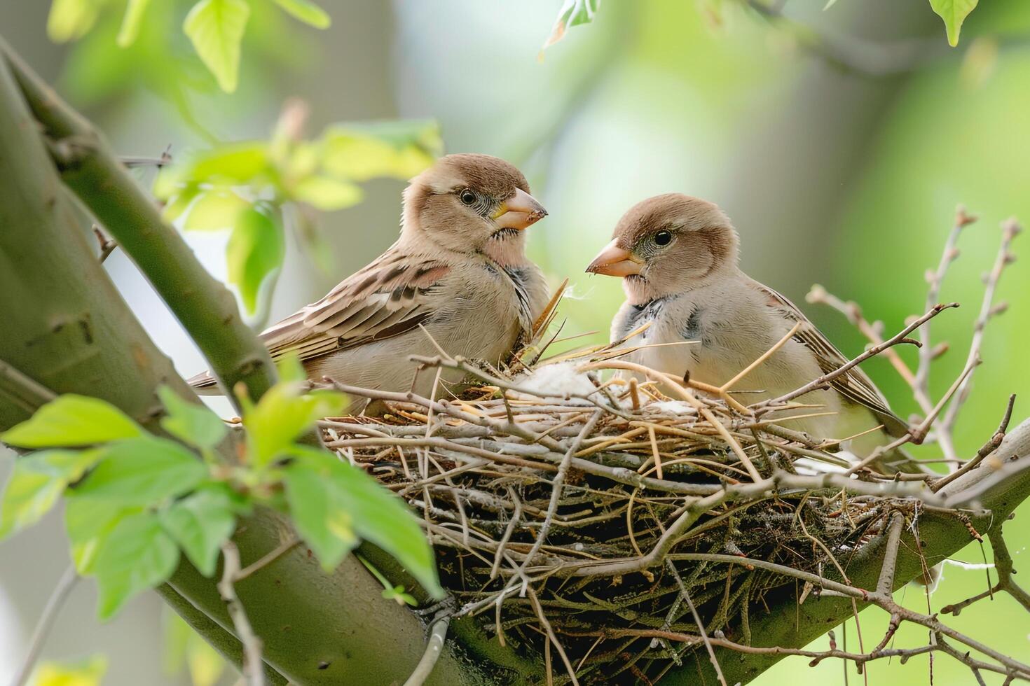 Pair of Finches Constructing Nest in Tree Exchanging Twigs with ...
