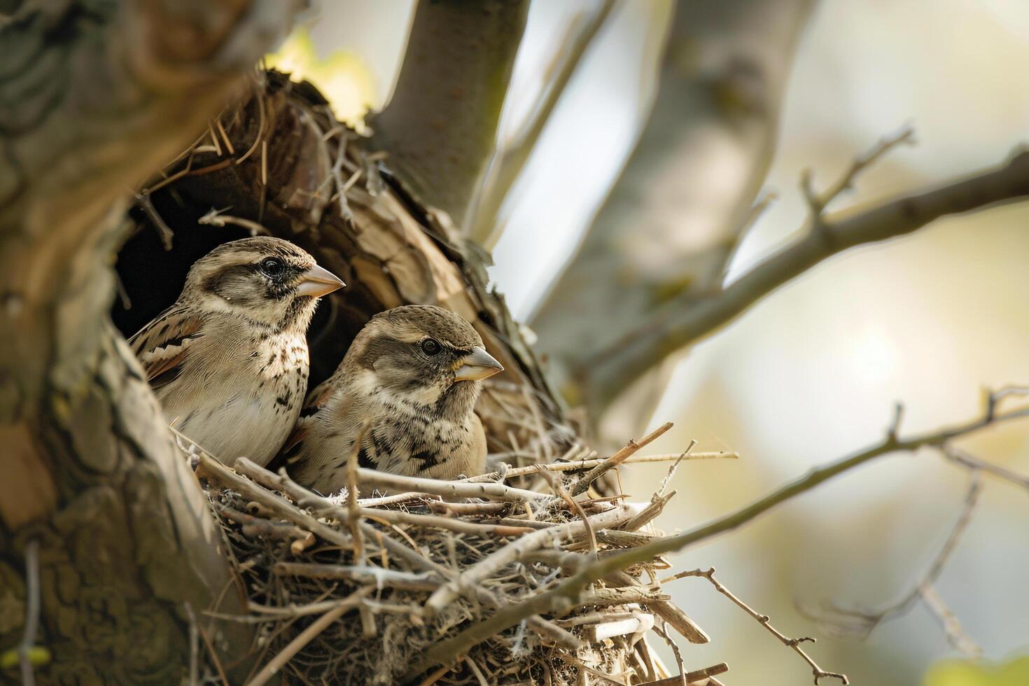 Pair of Finches Constructing Nest in Tree Exchanging Twigs with ...