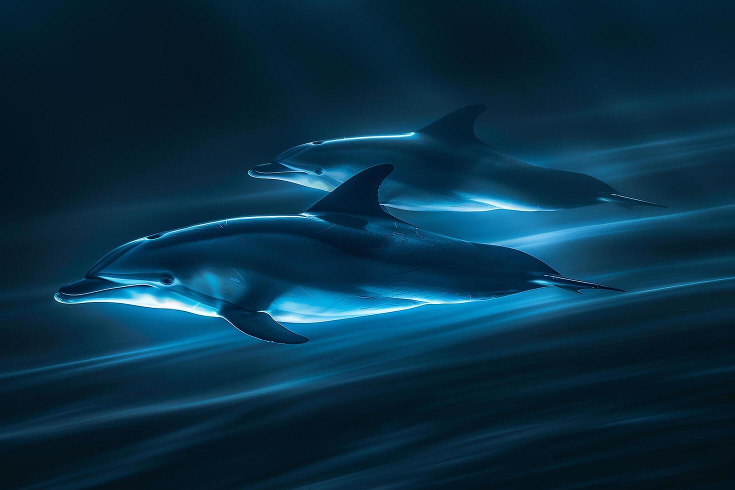 Dolphins Swimming Gracefully in Bioluminescent Waters with Nature and Background 48620351 Stock ...