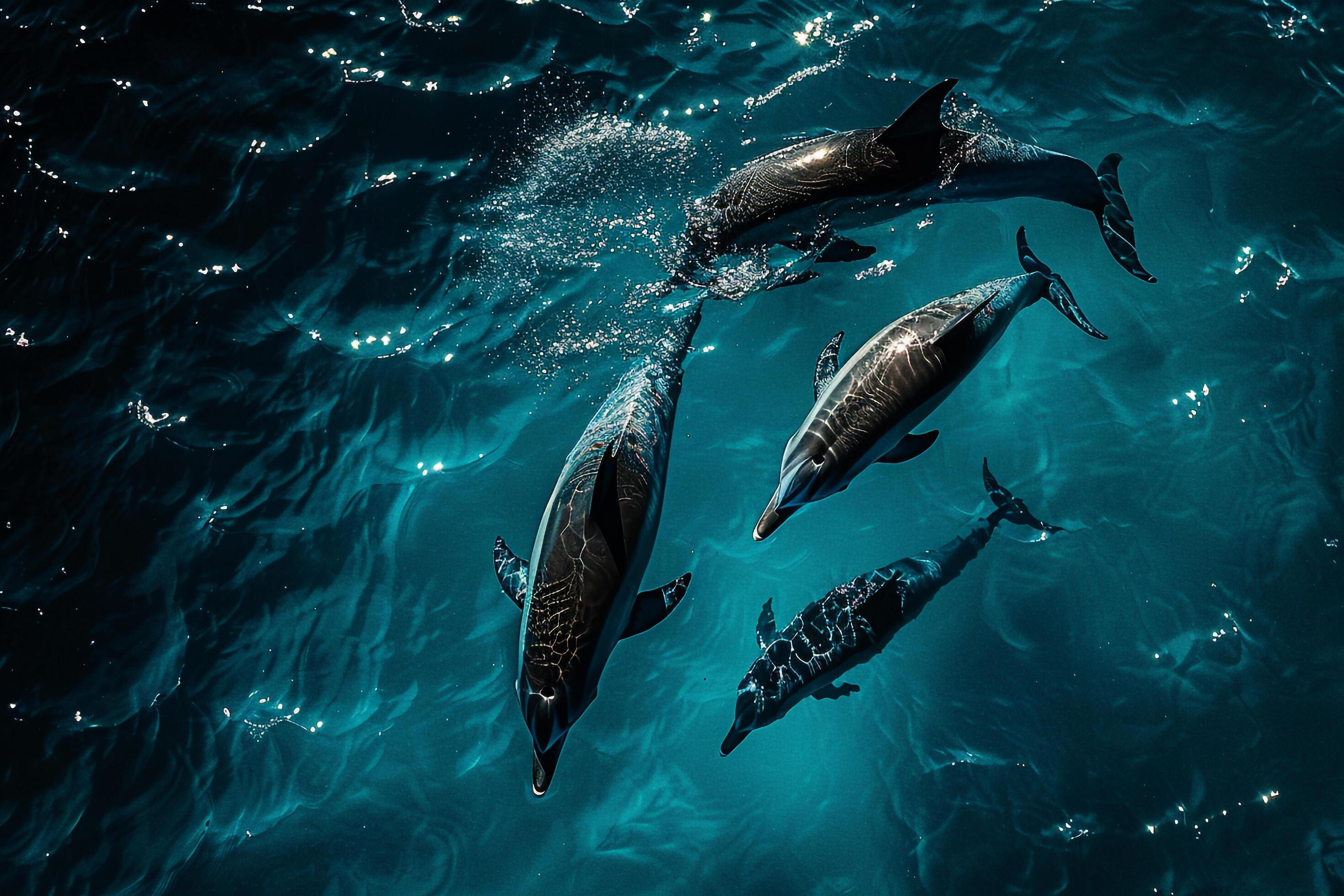 Dolphins Swimming Gracefully in Bioluminescent Waters with Nature and Background 48620372 Stock ...