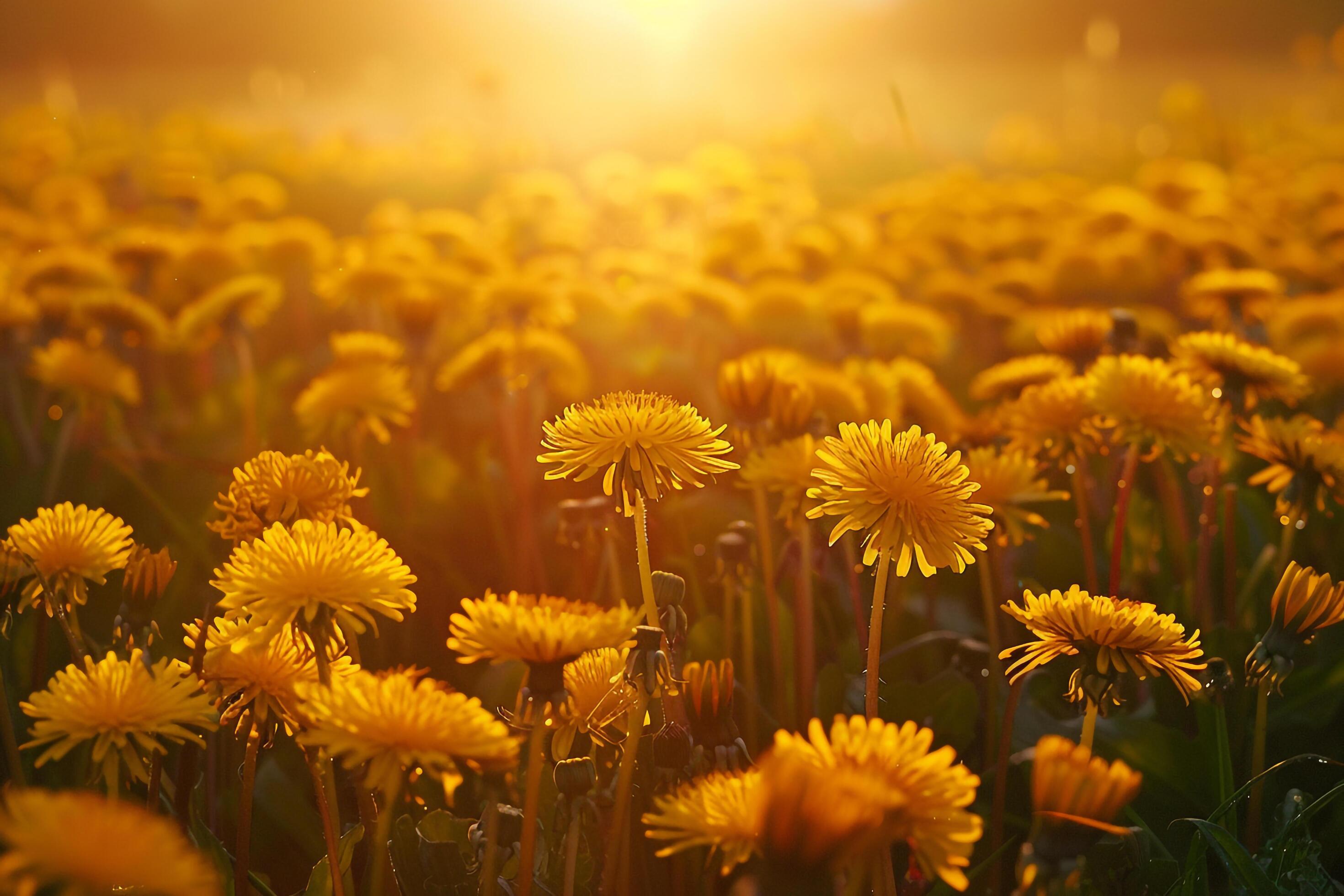 Fields of Yellow Dandelions Under a Bright Spring Sun Nature Background ...