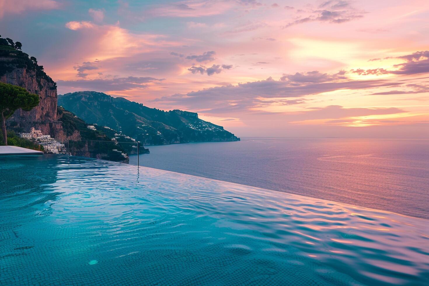 Cliffside Infinity Pool Overlooking Azure Waters of Amalfi Coast Background 48628487 Stock Photo ...
