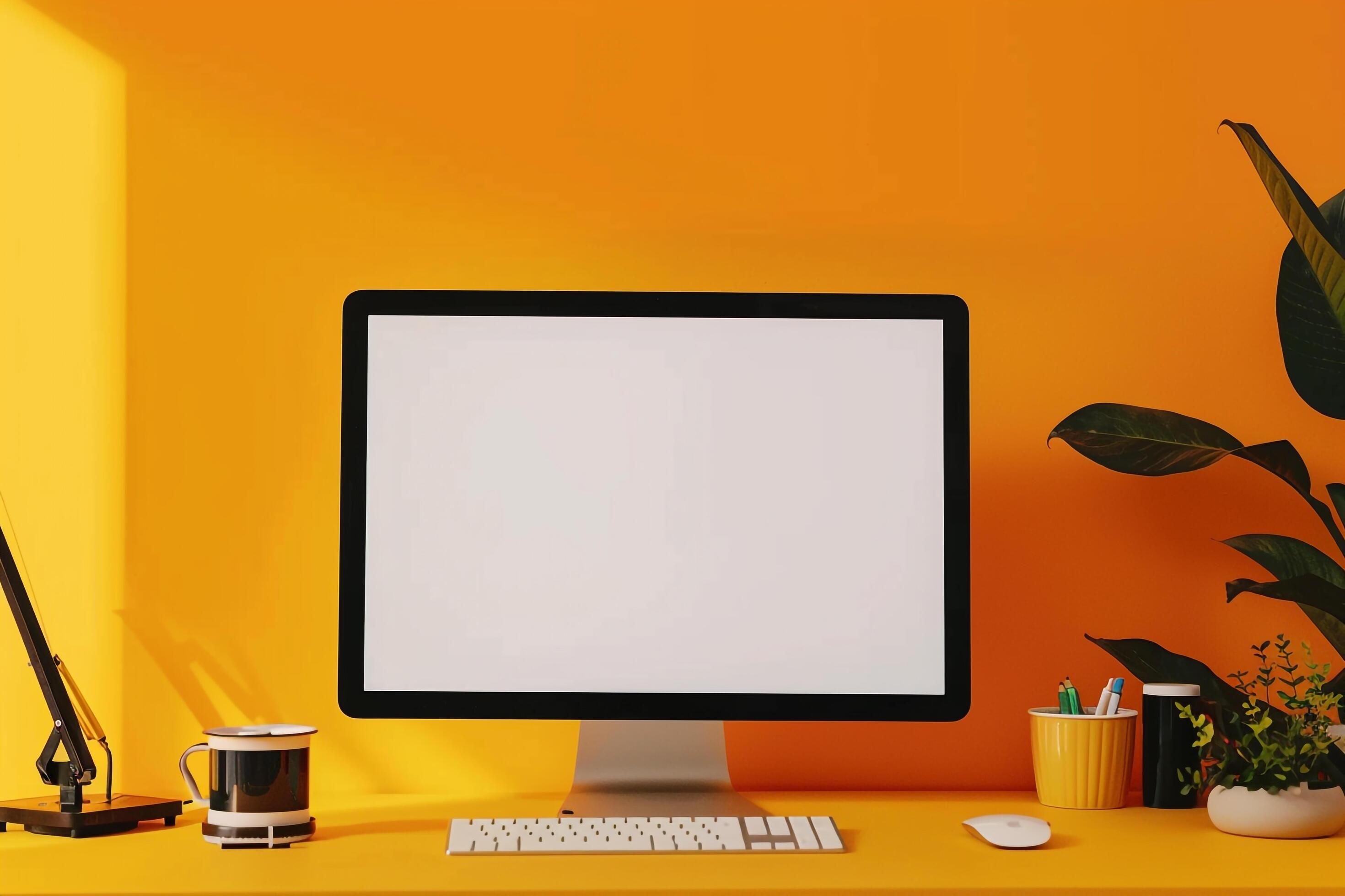 Tech Computer Monitor Mockup Screen with Digital Background 48629840 ...