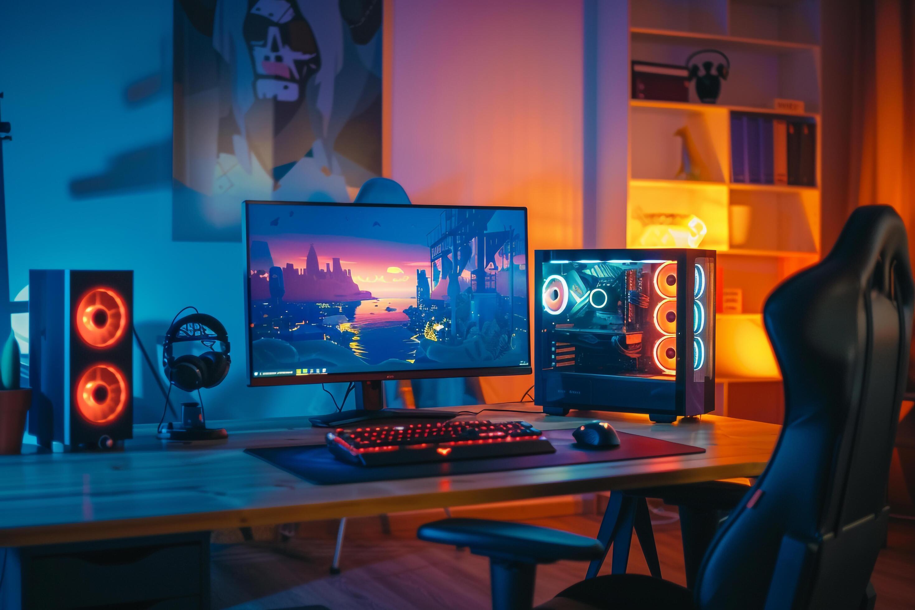 Gaming Desktop Computer Mockup Tech Background 48630790 Stock Photo at ...