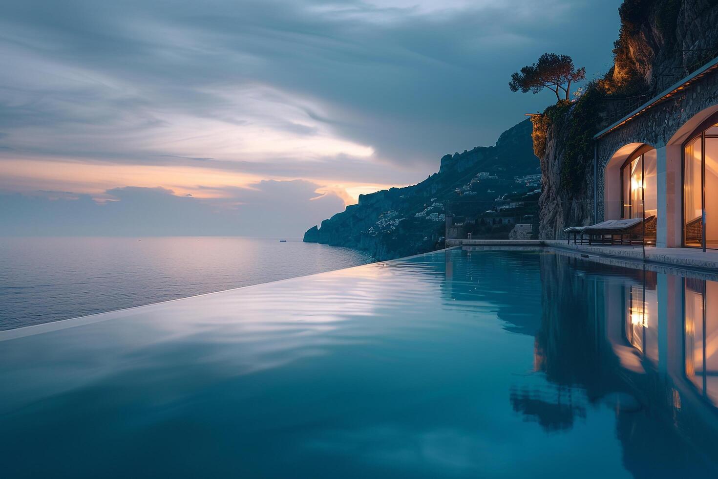 Cliffside Infinity Pool with Majestics Over Amalfi Coasts Azure Waters Background 48630899 Stock ...