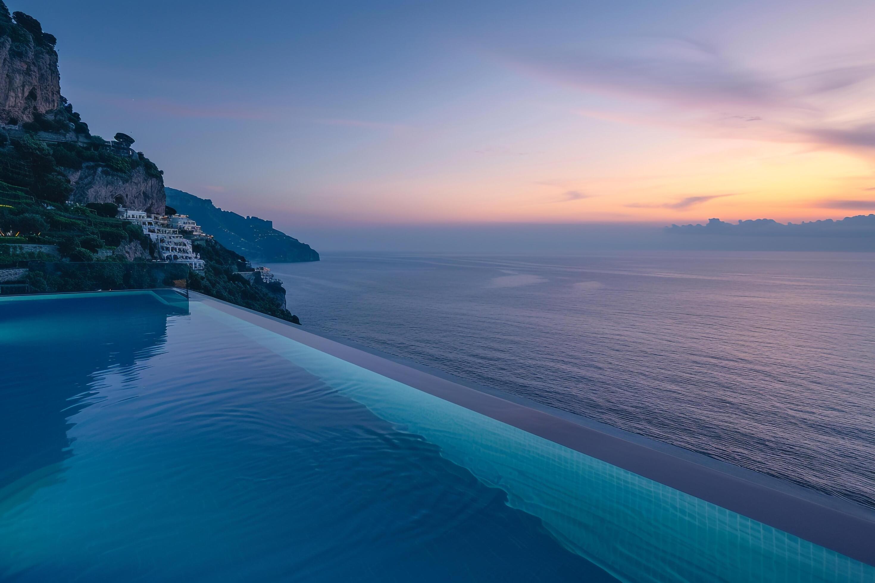 Cliffside Infinity Pool with Breathtakings of Amalfi Coasts Azure Waters Background 48630900 ...