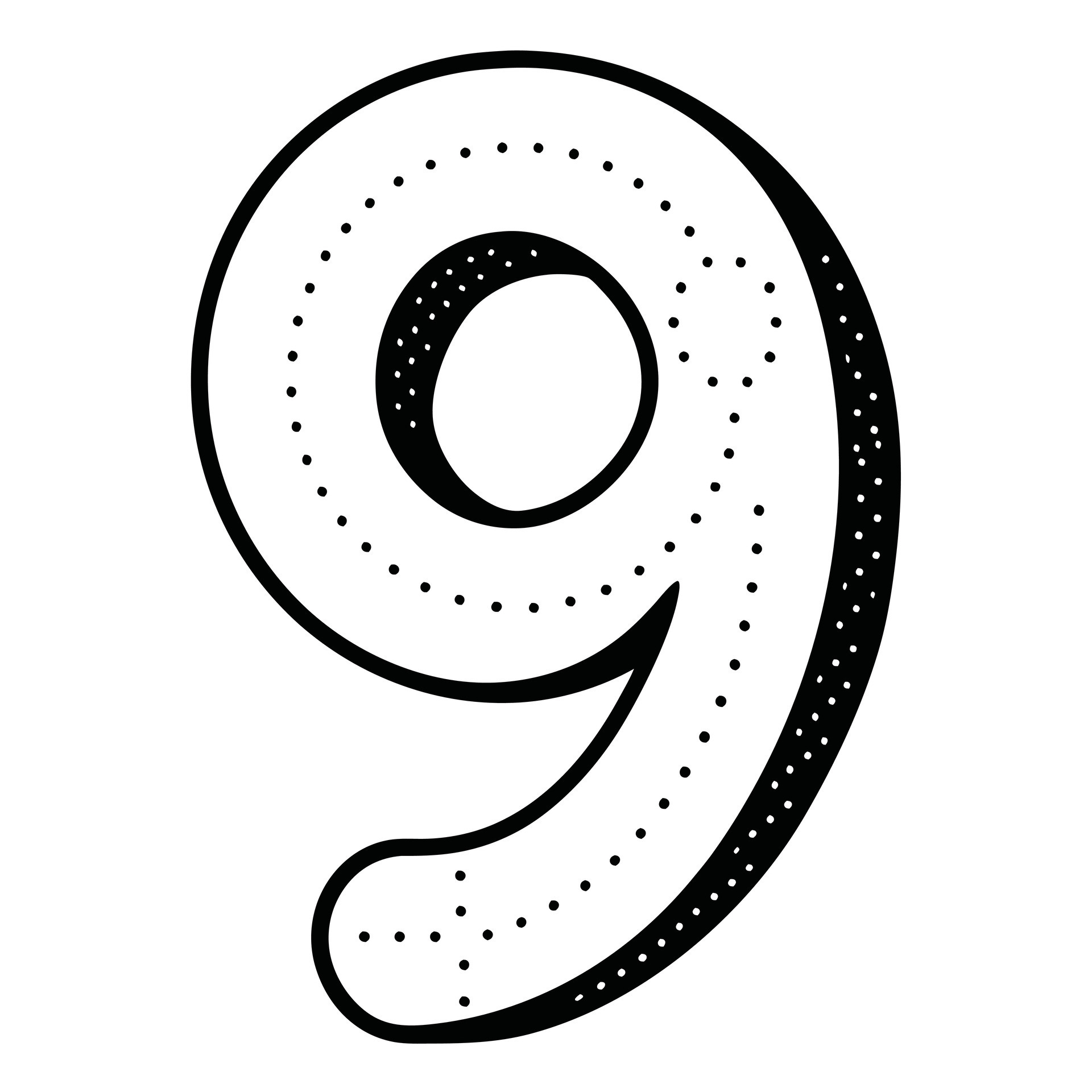 a minimalistic traced number 9 letter having dotted outline on white ... a minimalistic traced number 9 letter having dotted outline on white ...