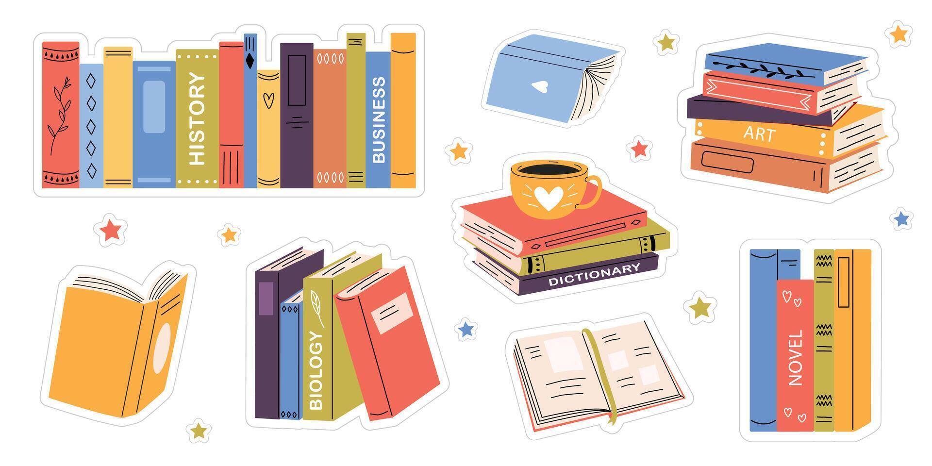 conjunto de pegatinas con libros y lectura. linda diferente libros ... conjunto de pegatinas con libros y lectura. linda diferente libros ...