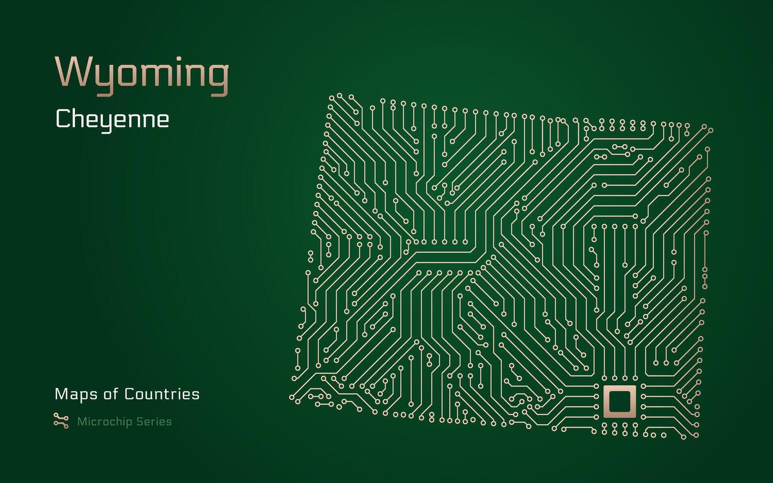 Wyoming Map with a capital of Cheyenne Shown in a Microchip Pattern. E ...