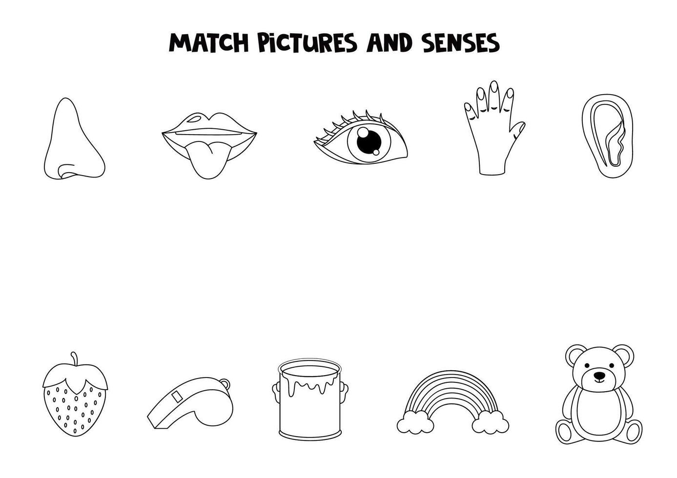 Match objects and senses. Educational logical game for kids. Five ...