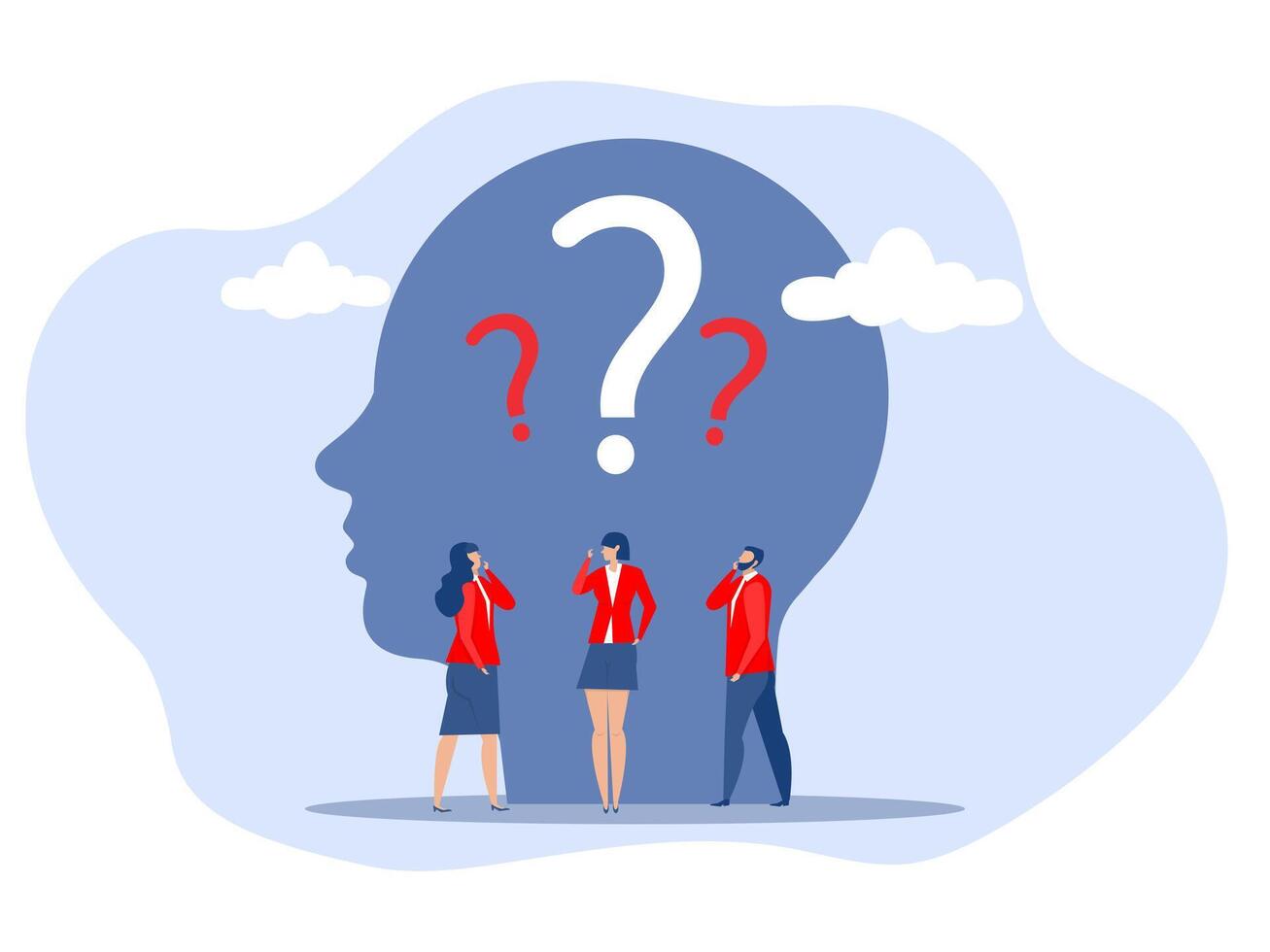 People asking questions,businessman and woman team thinking with ...