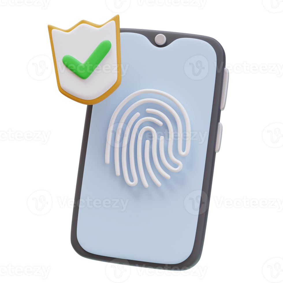 3d icon Smartphone Fingerprint Shield Check.2FA. Two Factor Authentication. Safety Login Concept ...