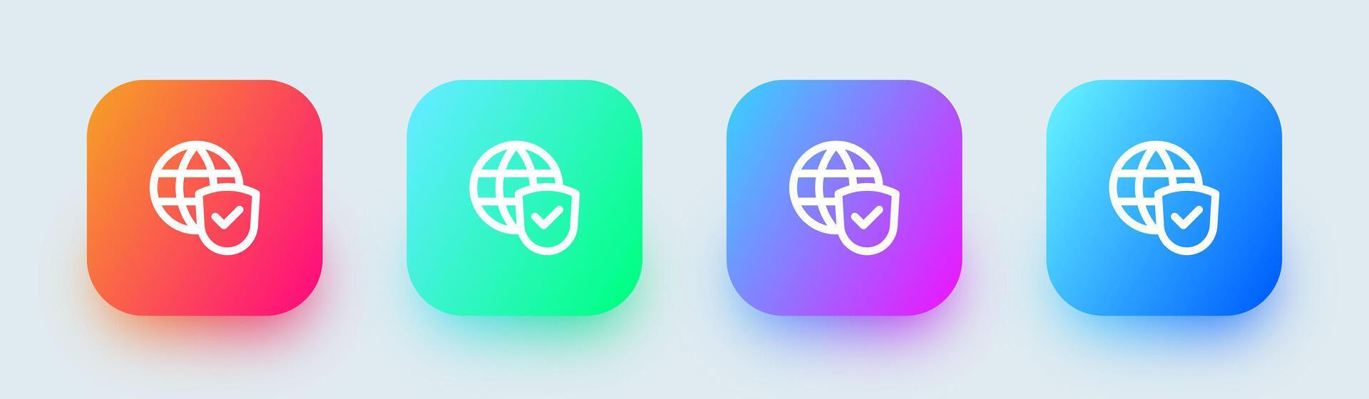 Secure Connection Line Icon In Square Gradient Colors Network Signs