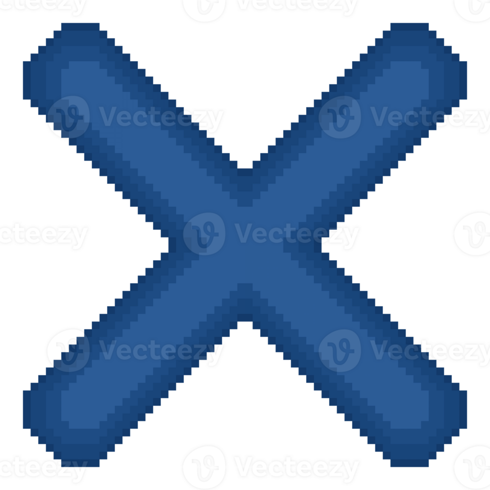 A retro-styled pixel-art illustration of a blue X. 48727276 PNG