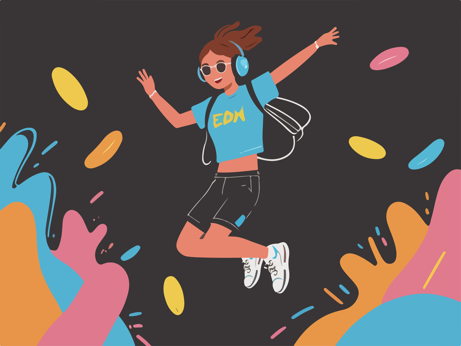 Rhythmic Jumping Exciting Edm Waves With Enthusiastic Personnel Flat Illustration 48730535