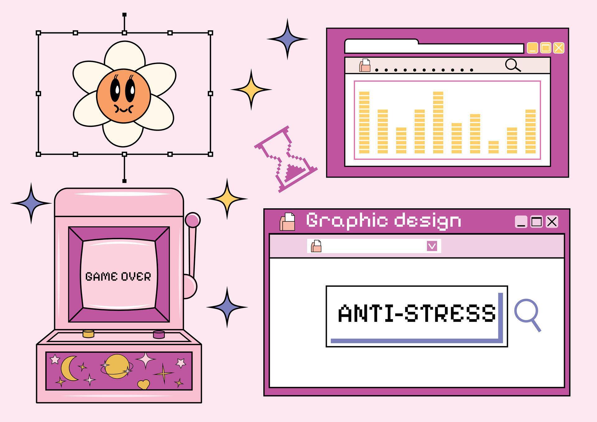 Groovy set in y2k style. Retro collection of browser popup icons. Vaporwave Textbox ...