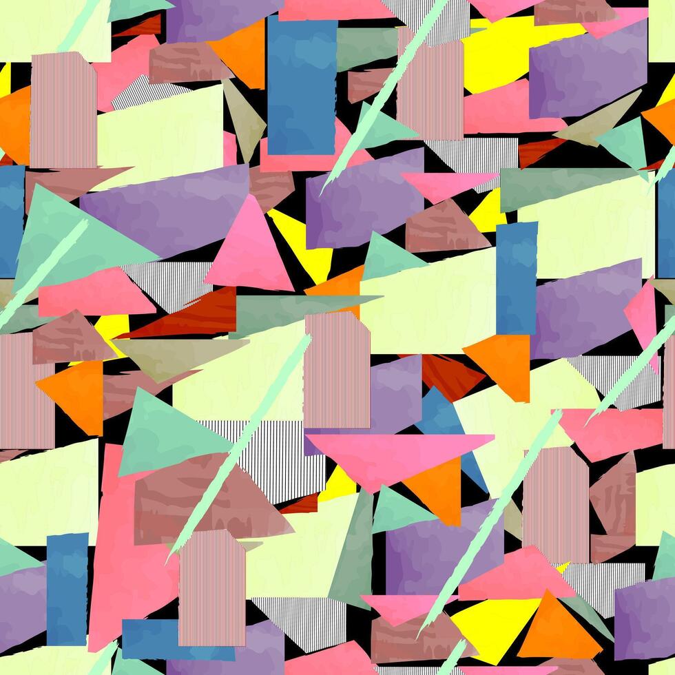 seamless bright abstract pattern of pieces of paper on a black ...