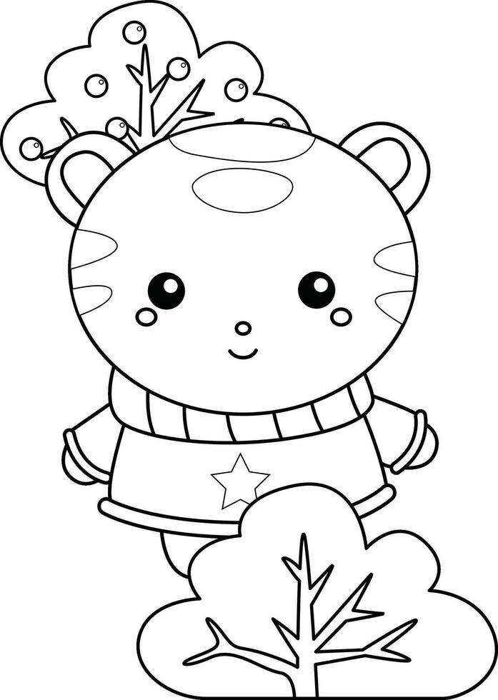 Cute Cat Tiger Winter ANimal Christmas Holiday Activity Coloring for ...