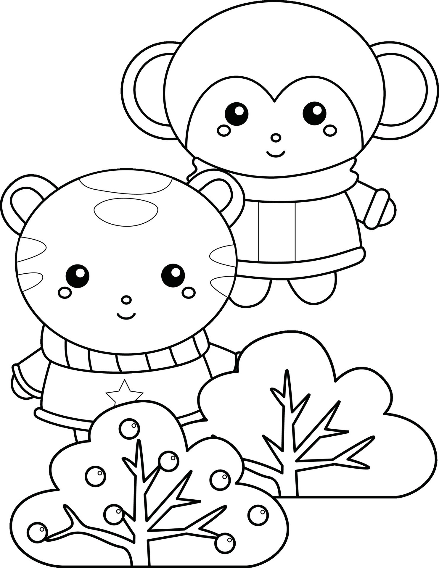 Cute Tiger Monkey Winter ANimal Christmas Holiday Activity Coloring for ...