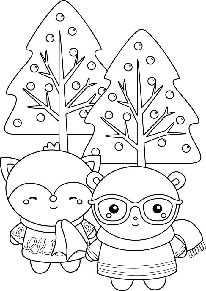 Cute Fox Squirrel Winter ANimal Christmas Holiday Activity Coloring for ...
