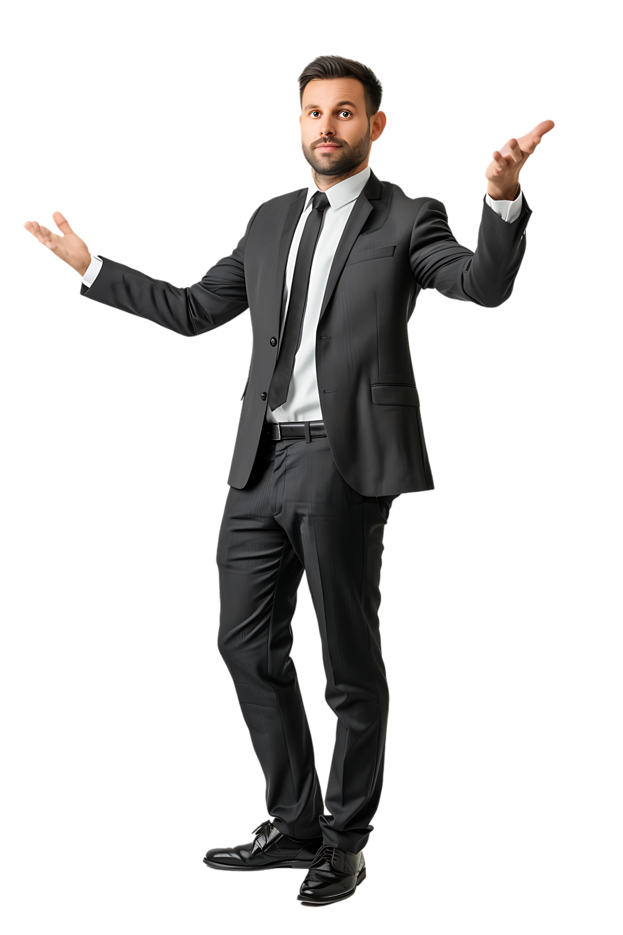 Businessman presenting something isolated against a transparent ...