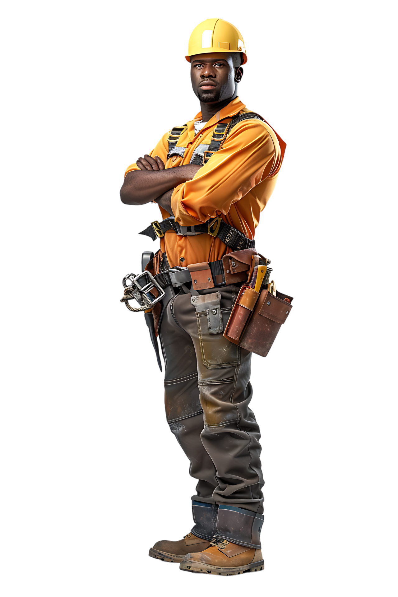 confident construction worker standing crossed arm isolated against a ...