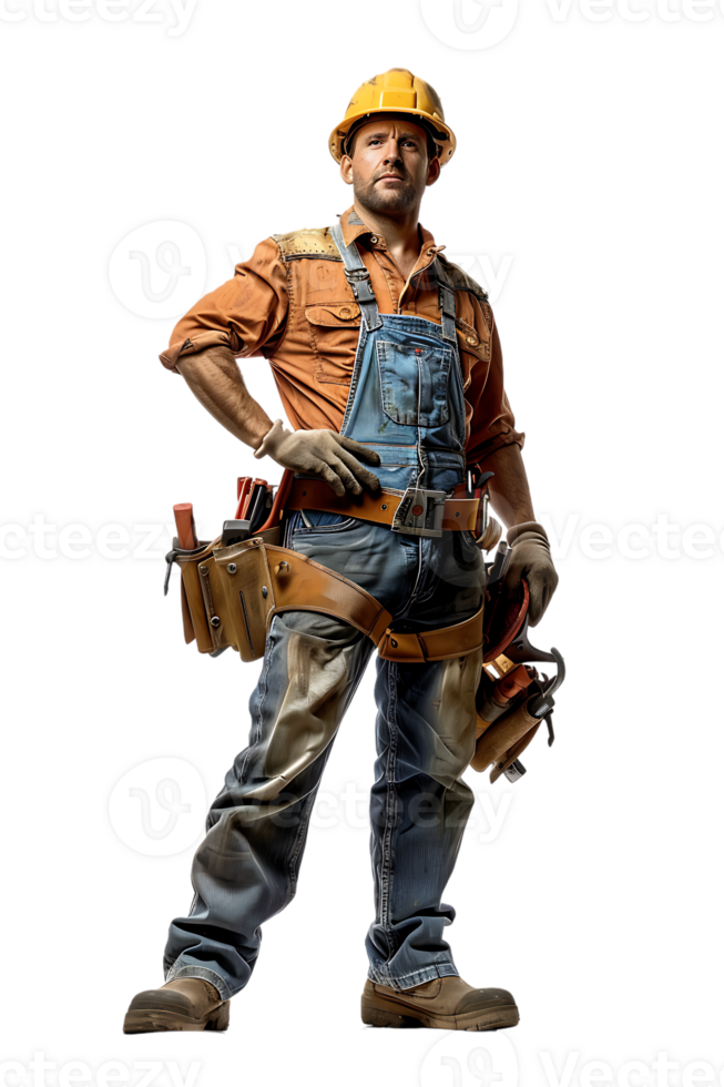 confident construction worker standing isolated against a transparent ...