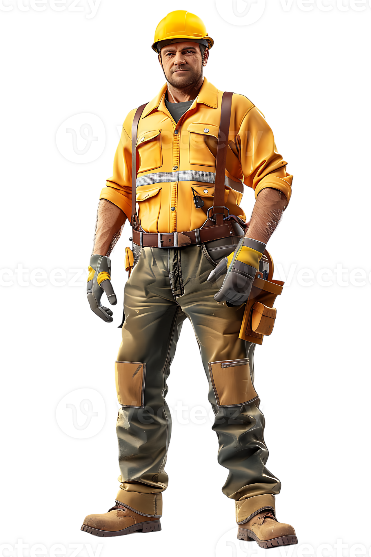 confident construction worker standing isolated against a transparent ...