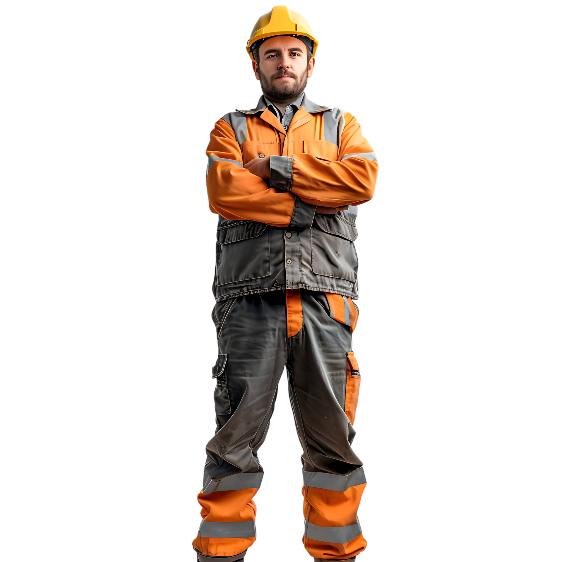 confident construction worker isolated against a transparent background ...