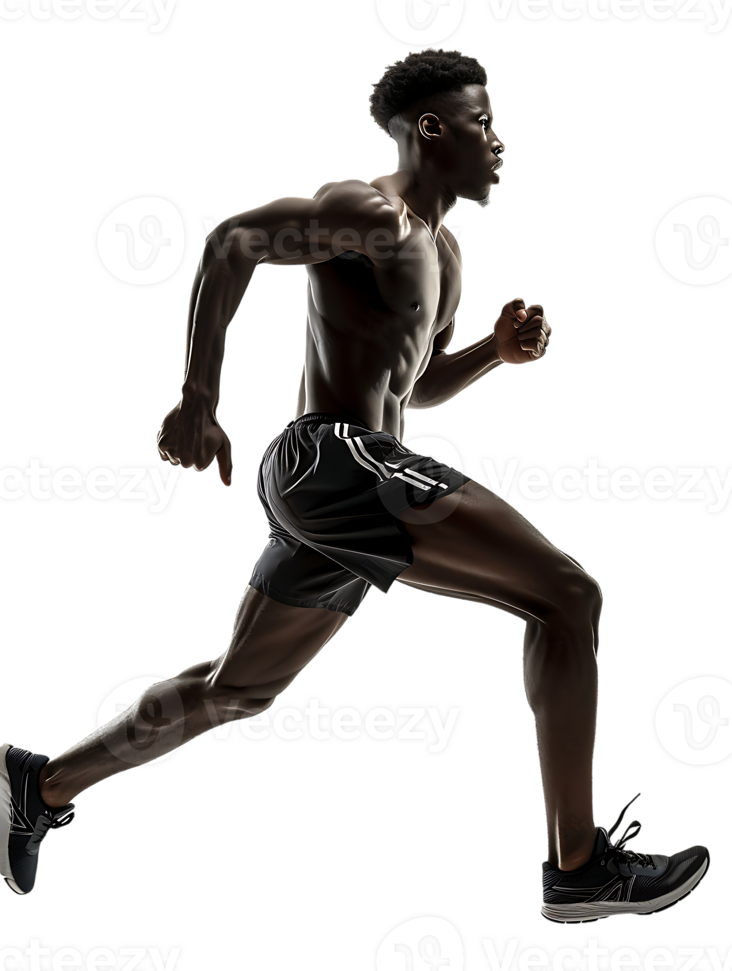 Male athlete running from the side, isolated on a transparent ...