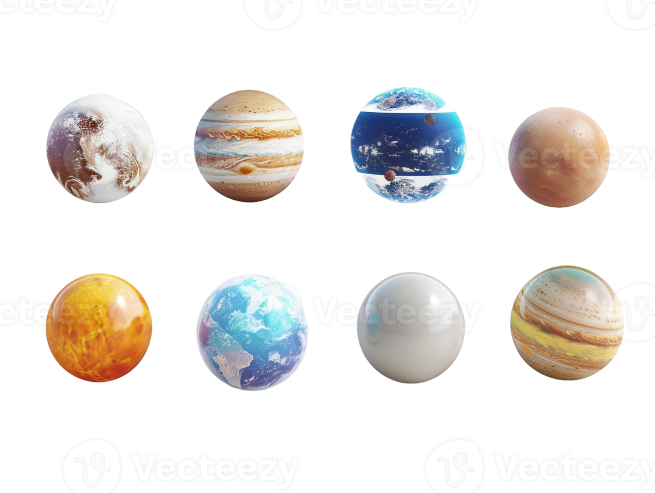 set of planets from the solar system, isolated against a transparent ...