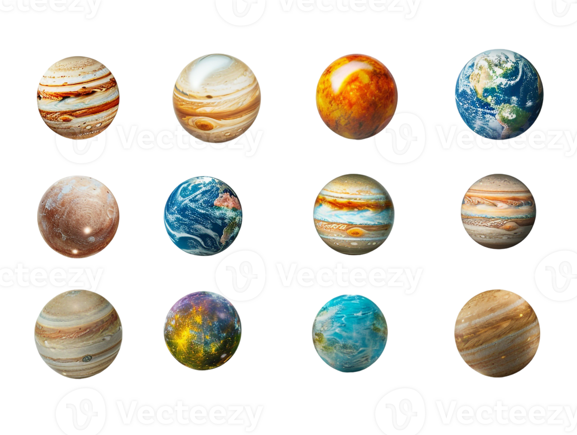 set of planets from the solar system, isolated against a transparent ...