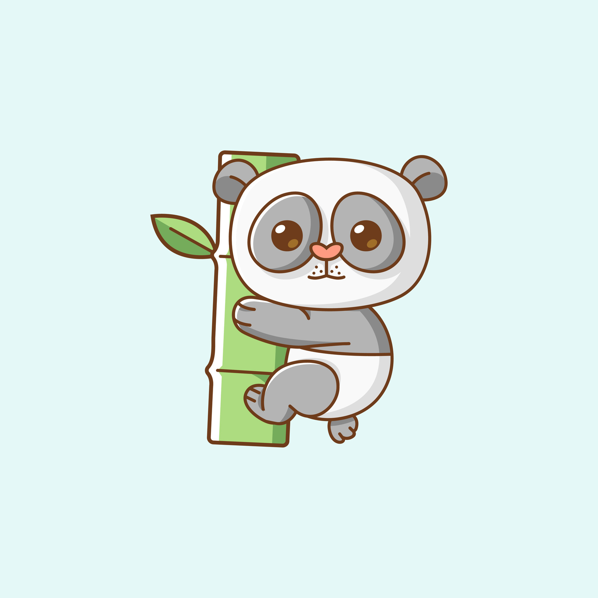 Cute Panda Hug Bamboo Hanging Kawaii Chibi Character Mascot