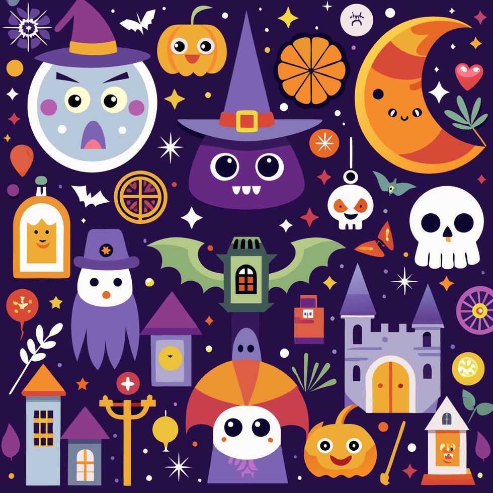 Happy Halloween icon set. Halloween background illustration. Halloween ... Happy Halloween icon set. Halloween background illustration. Halloween ...
