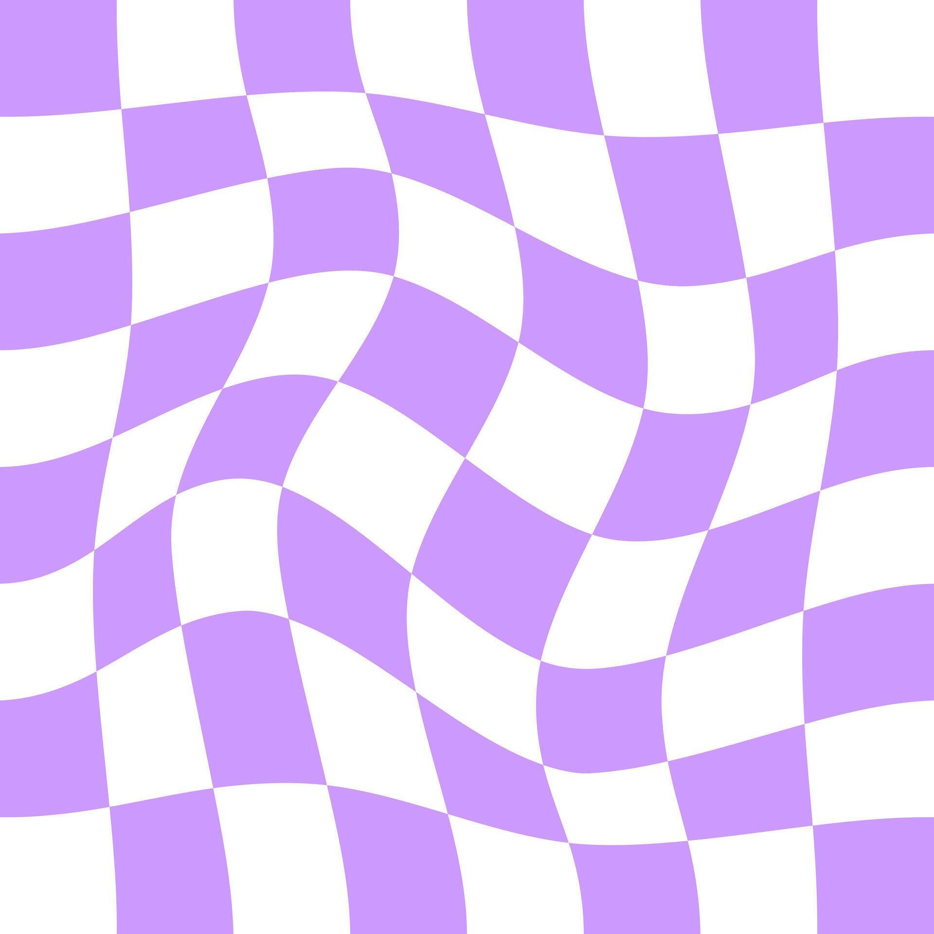 Distorted purple and white chessboard background. Crazy checkerboard texture. Chequered optical ...