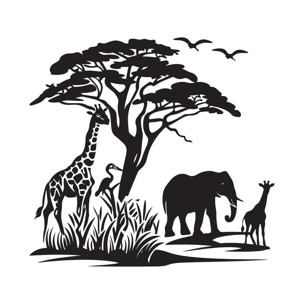 Safari Animal Silhouette Images. Animals silhouettes isolated on white ...