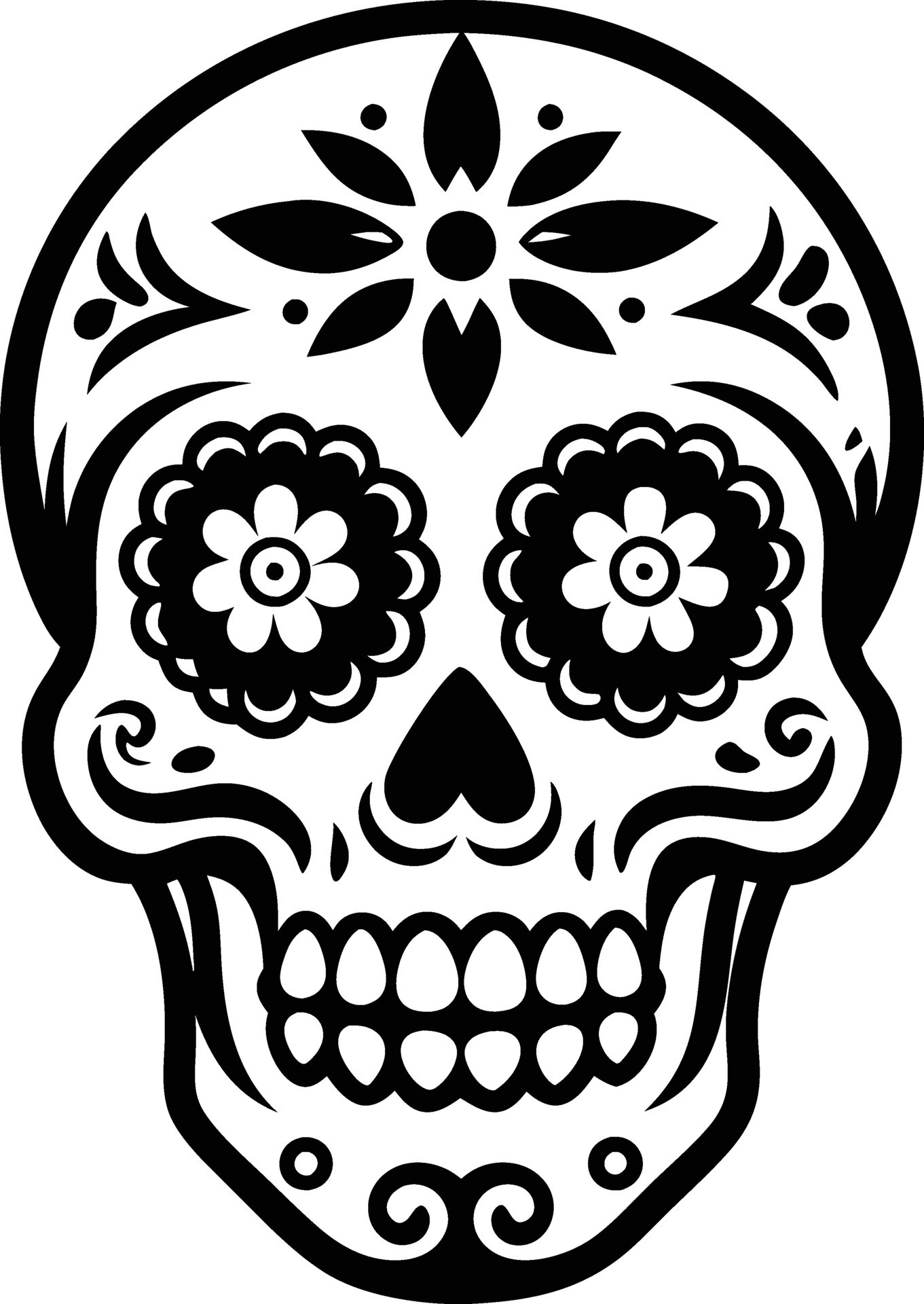 dia de muertos silhouette illustration black and white skull ...