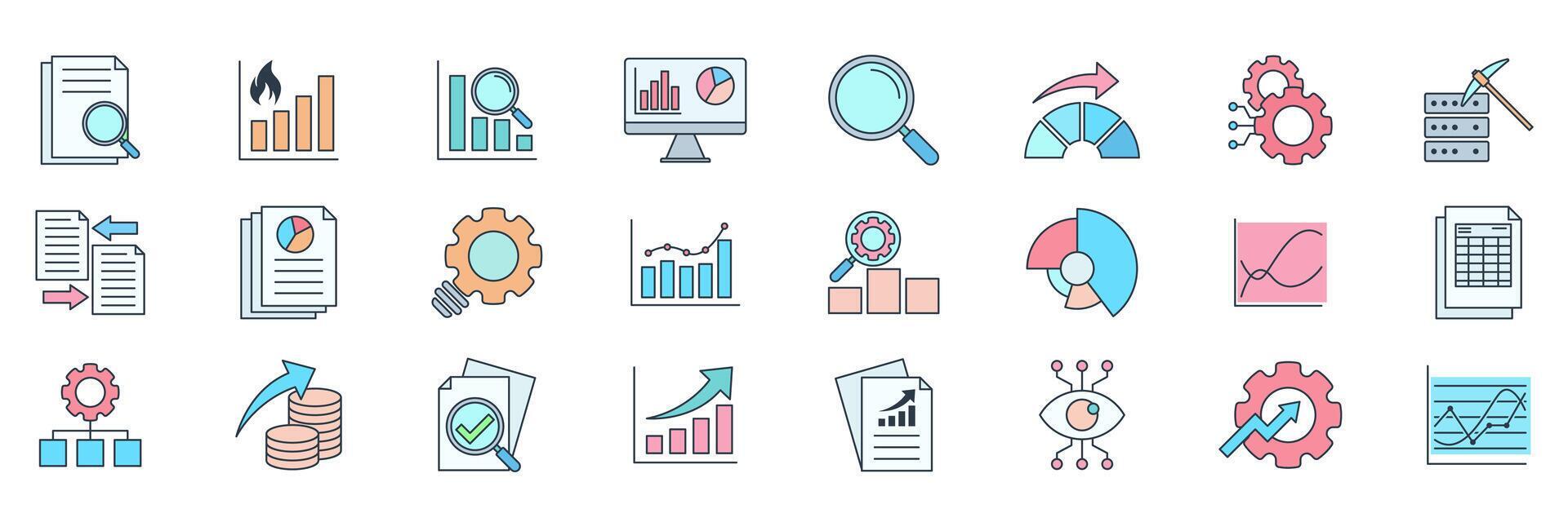 analysis icons set, Included icons as Big data, flow chart, Data report ...