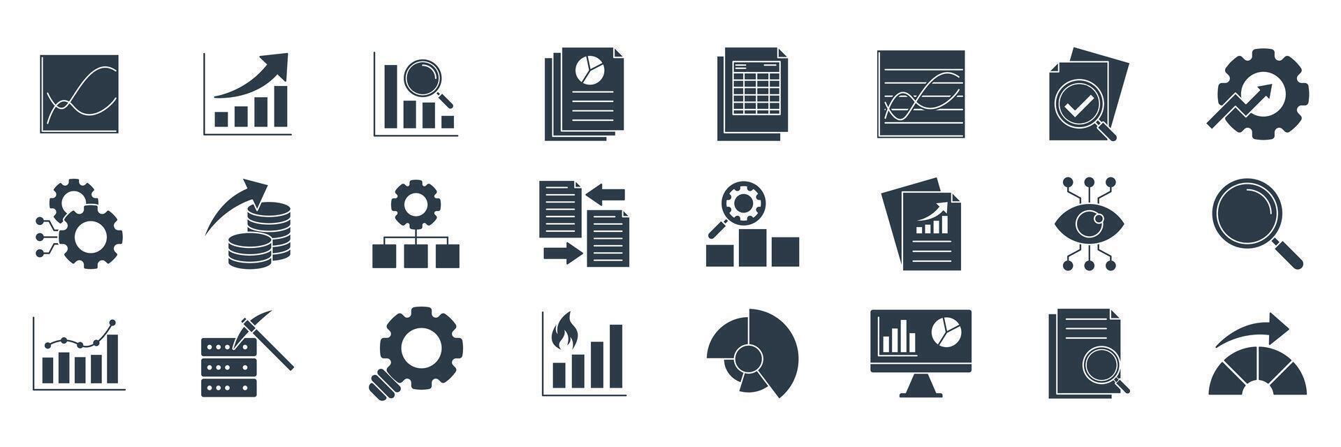 analysis icons set, Included icons as Big data, flow chart, Data report ...