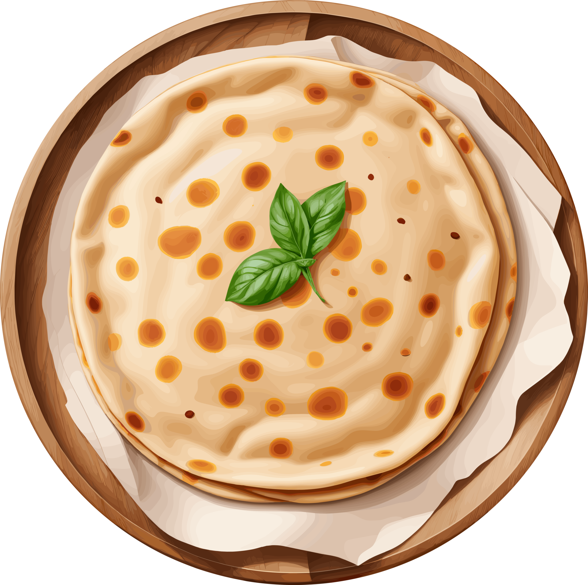 Isolated Delicious Naan Bread In Wooden Plate Illustration On