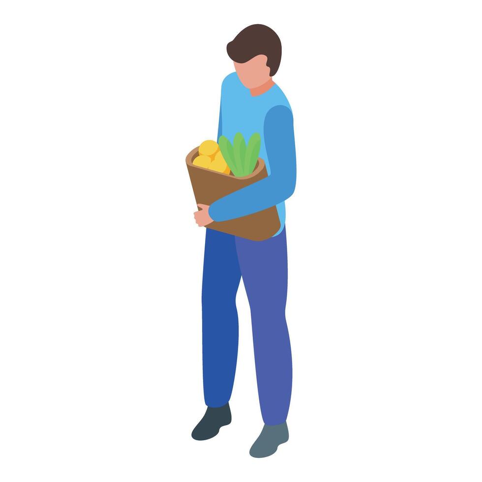 Young man carrying a grocery paper bag with vegetables and fruits ... Young man carrying a grocery paper bag with vegetables and fruits ...