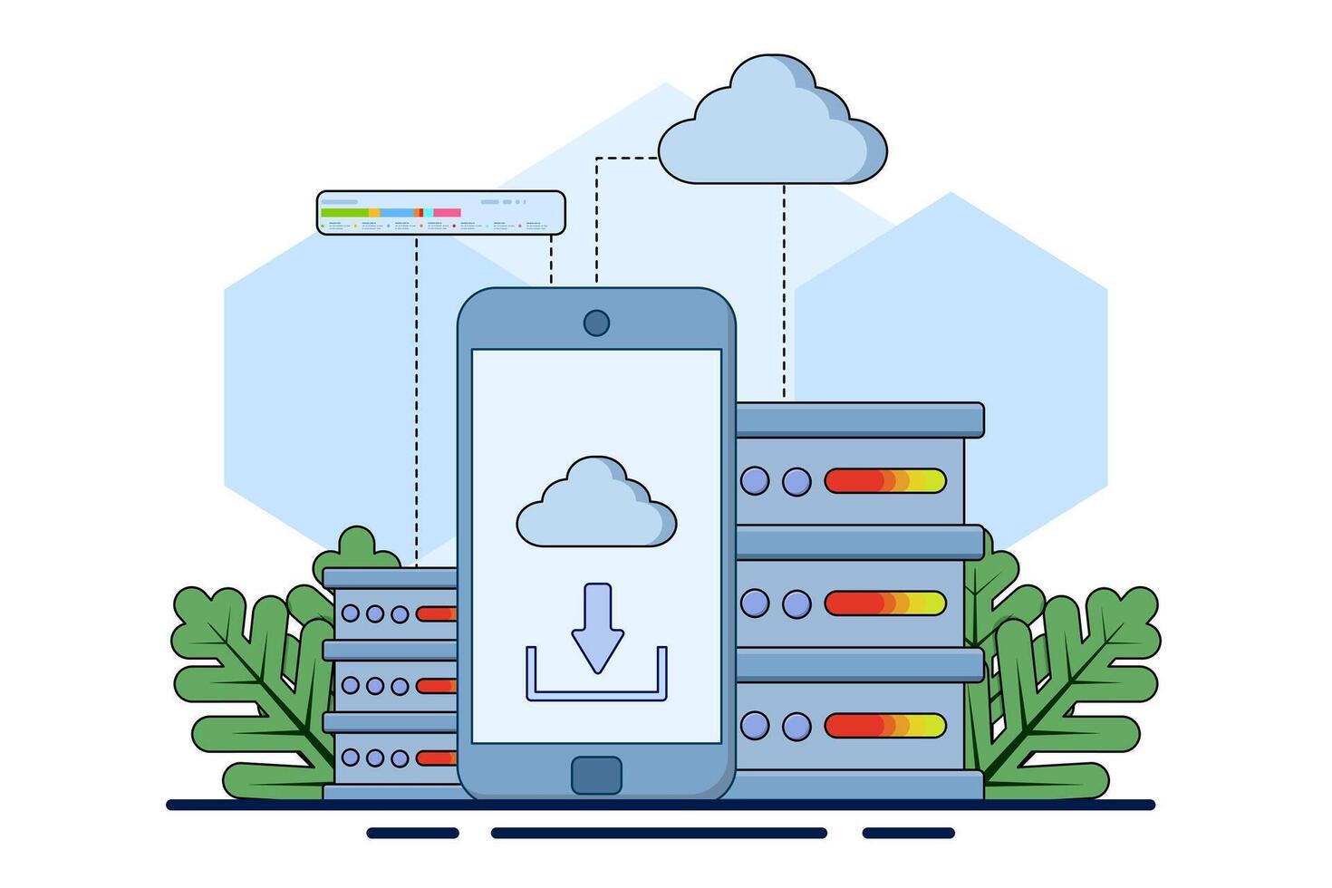 Mobile App Concept Of Cloud Storage Data Backup File Sharing And Online Storage With Secure