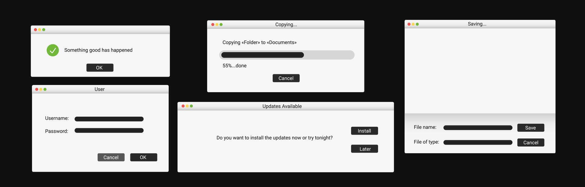 Set of modern computer window. Successful message on screen. 48789989 ...