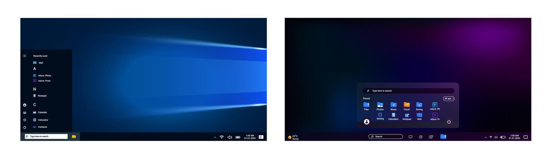 Modern Operating Systems Window In Blue And Purple Style With User Interface And Programs