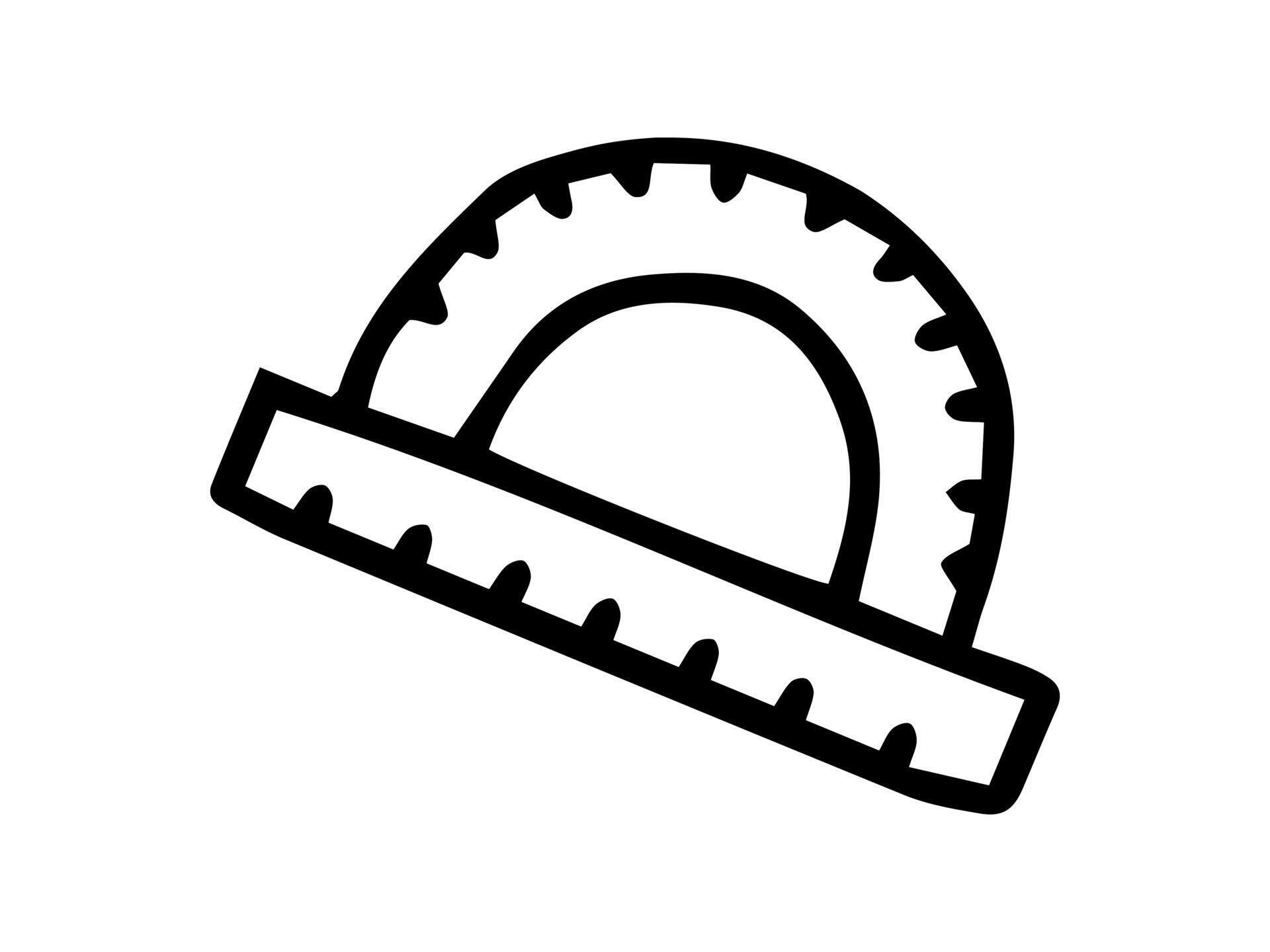 Simple outline illustration of protractor in black and white with a ...