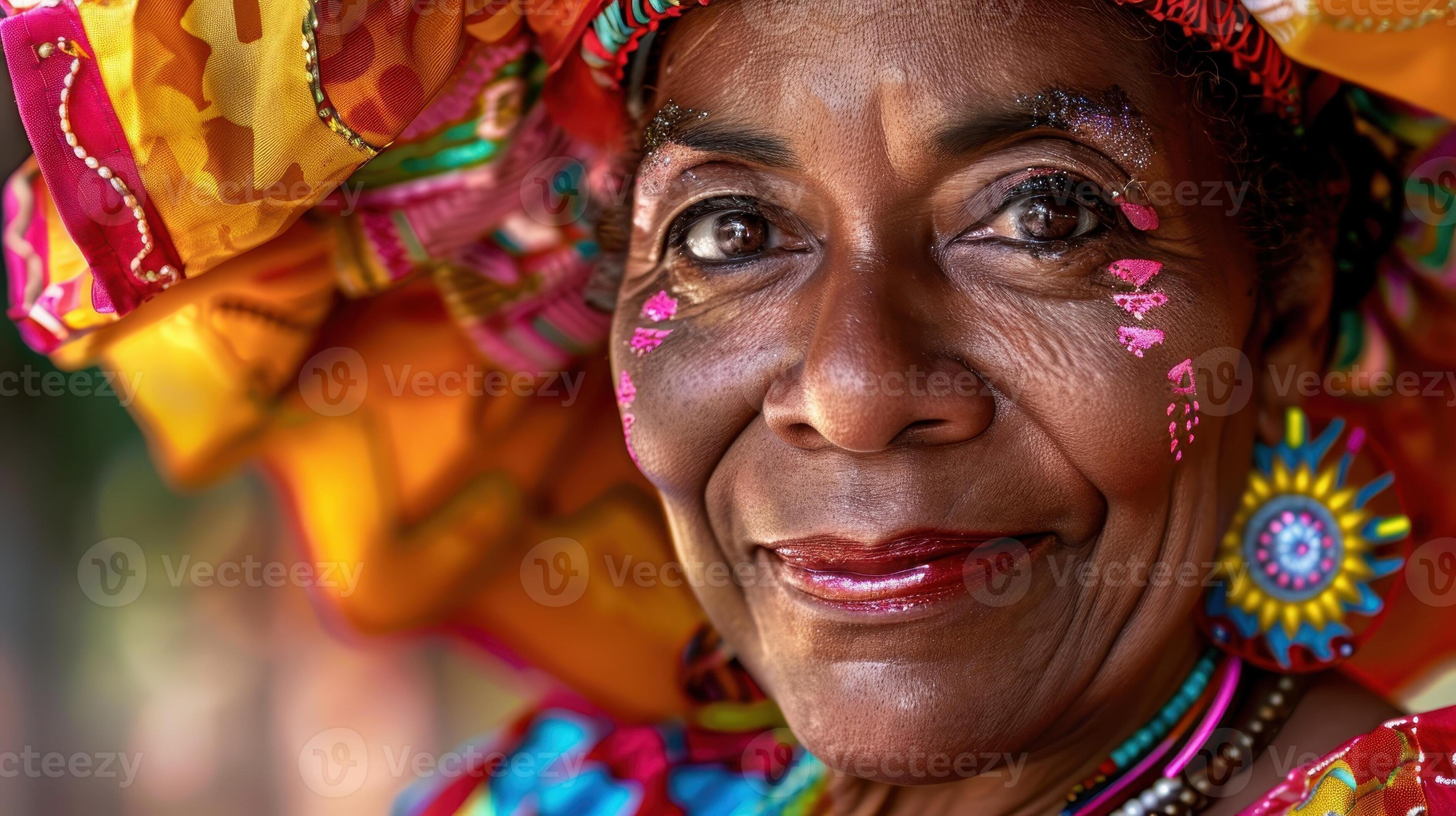 A close-up portrait of a middle-aged Afro-Peruvian female dancer 48802384 Stock Photo at Vecteezy