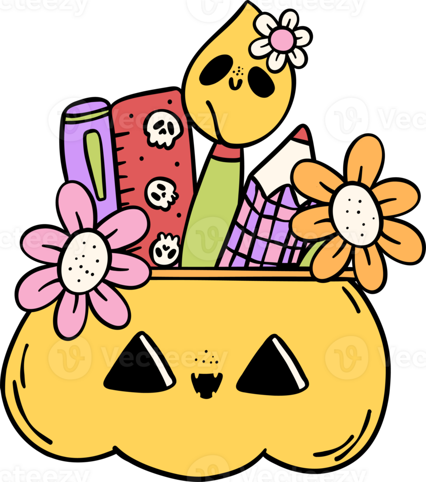 groovy retro escola suprimentos dia das Bruxas discoteca abóbora lápis suporte desenho animado ...