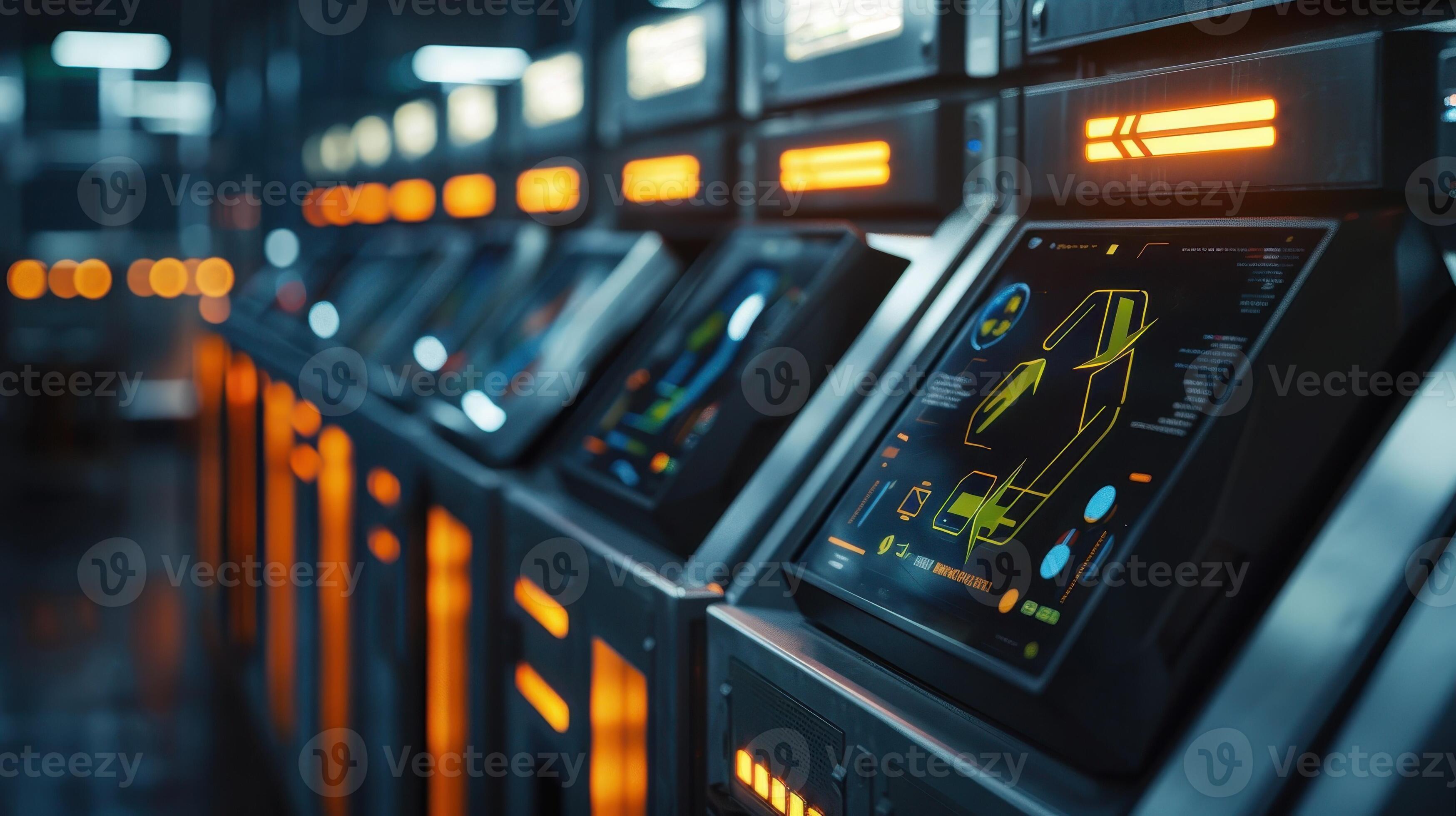 Futuristic Technology Control Panel With Multiple Screens and Lights ...