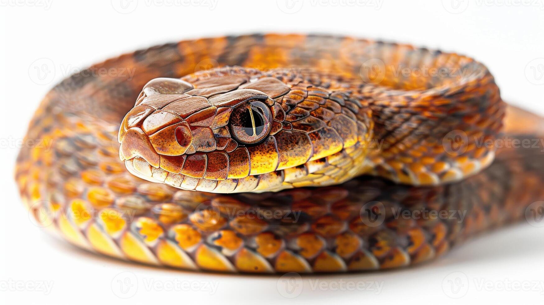 Colorful Python Coiled Comfortably on White Surface in Well-Lit Studio ...